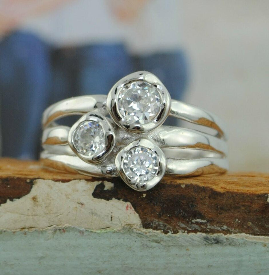 3 Stone Sterling Silver Ring | See It at Inspiranza Designs